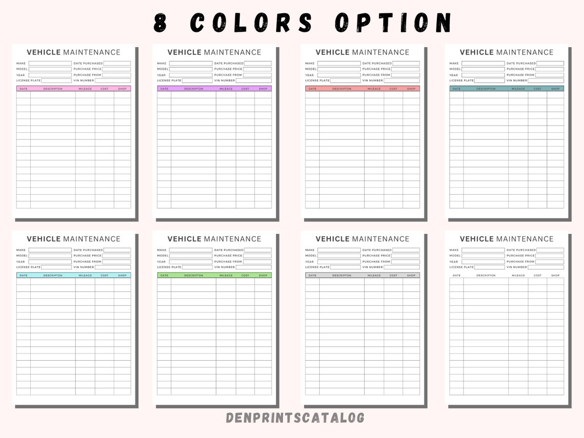 Vehicle Maintenance Log Printable, Vehicle Service Tracker, Vehicle ...