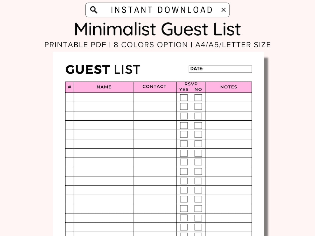 Guest List Planner Printable, Guest List Tracker, RSVP Tracker, Party ...