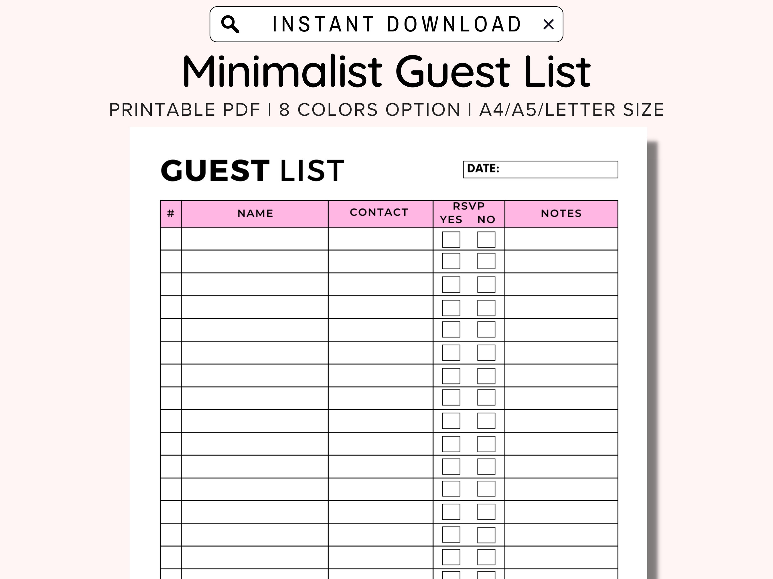 Guest List Planner Printable, Guest List Tracker, RSVP Tracker, Party ...
