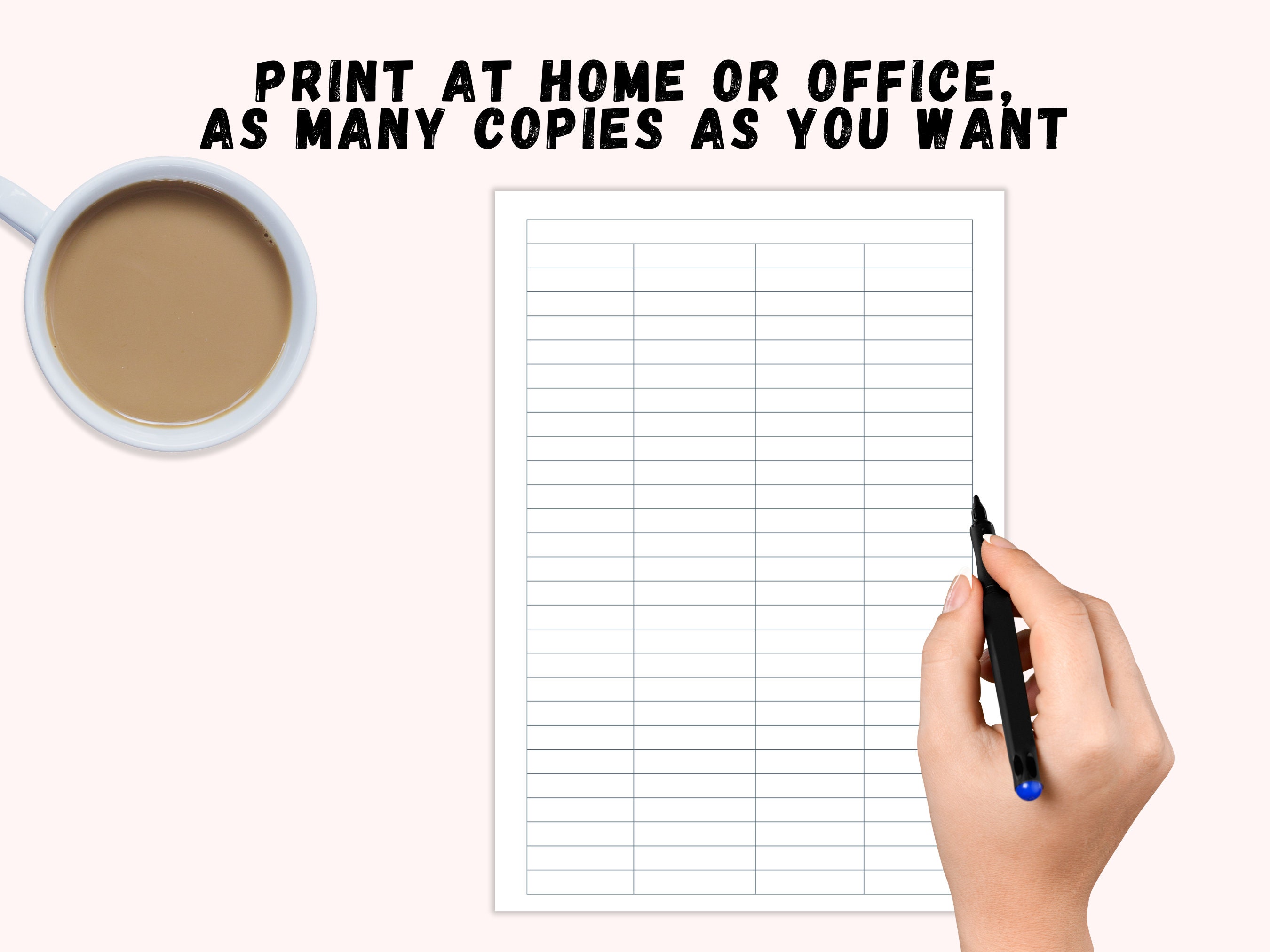 4 Blank Columns Chart Text Input Print And Write Printable Digital Download Blank Column