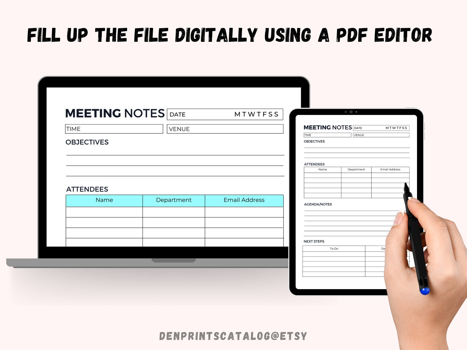 Meeting Notes Template Printable, Meeting Minutes, Meeting Agenda ...