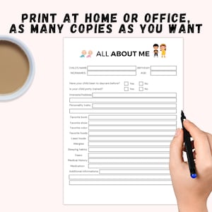 Daycare All About Me Form | Daycare Questionnaire | Get to Know Me ...