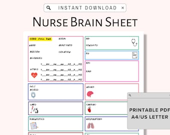 Cute Nurse Brain Sheet Med Surg Report Sheet Tele Report Sheet Student ...