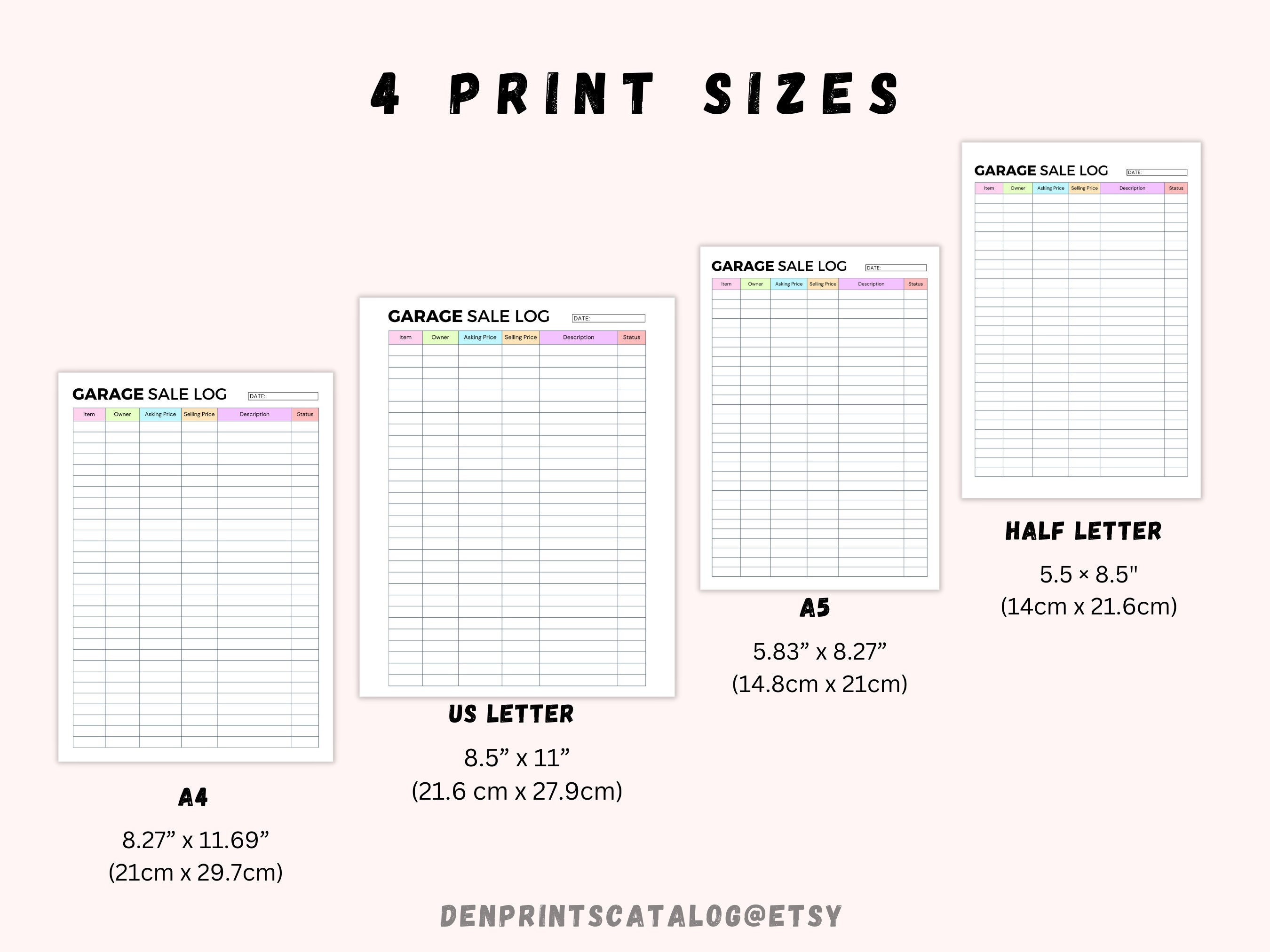 Printable Garage Sale Log Print and Write Family Sales Log - Etsy