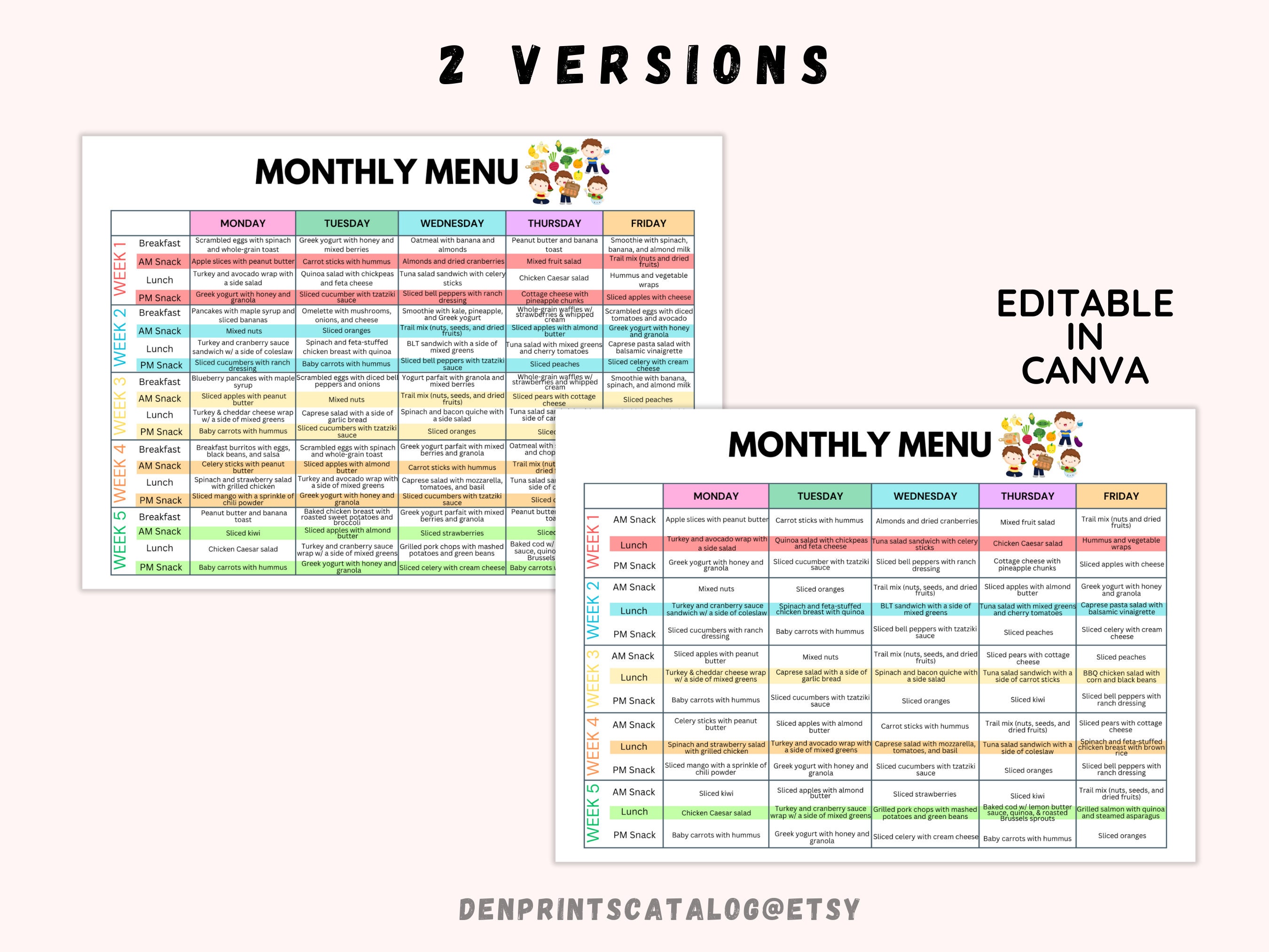 Home Daycare Monthly Menu Printable, Editable Daycare Meal Planner ...