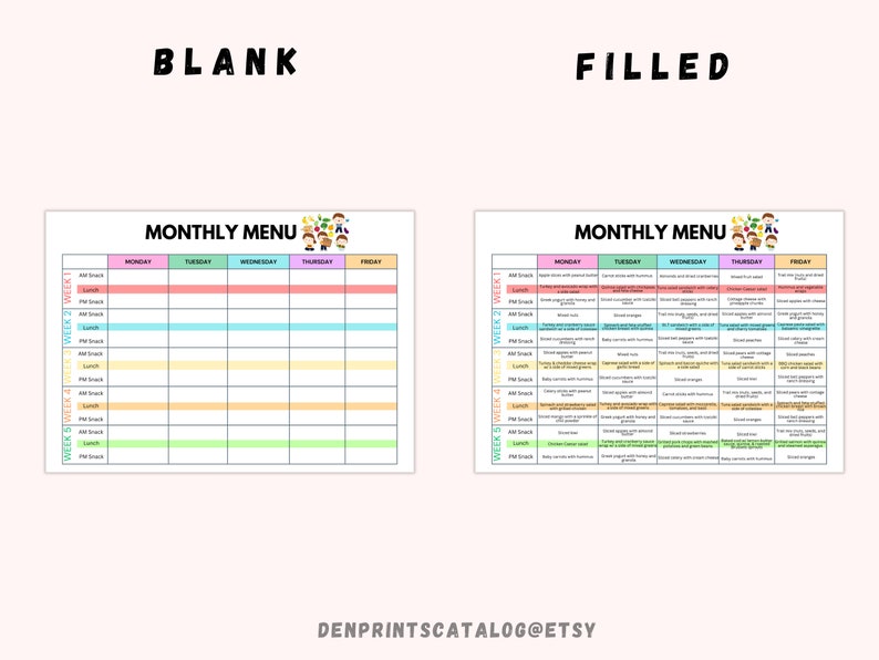 Home Daycare Monthly Menu Printable, Editable Daycare Meal Planner ...