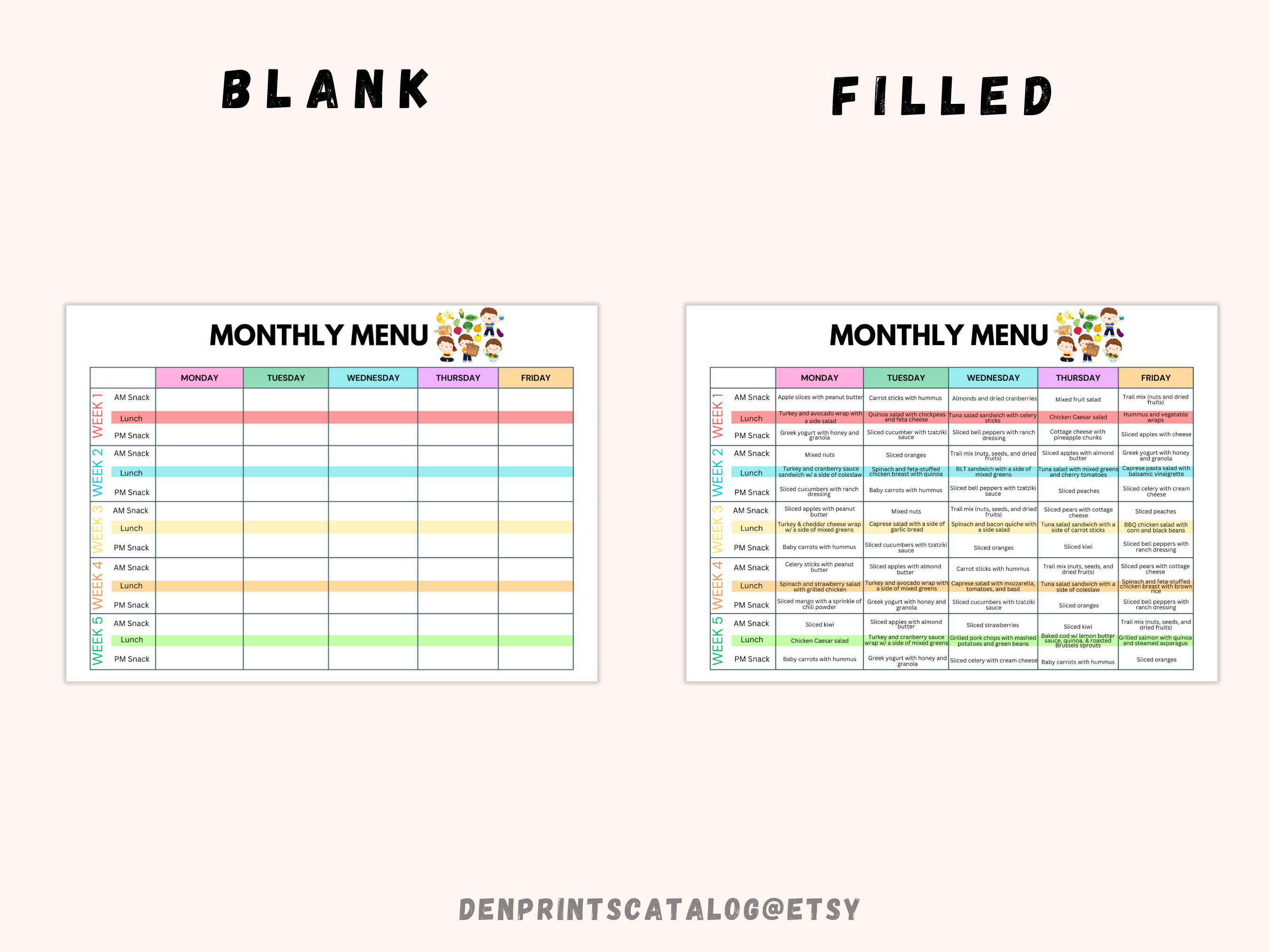 Home Daycare Monthly Menu Printable, Editable Daycare Meal Planner ...