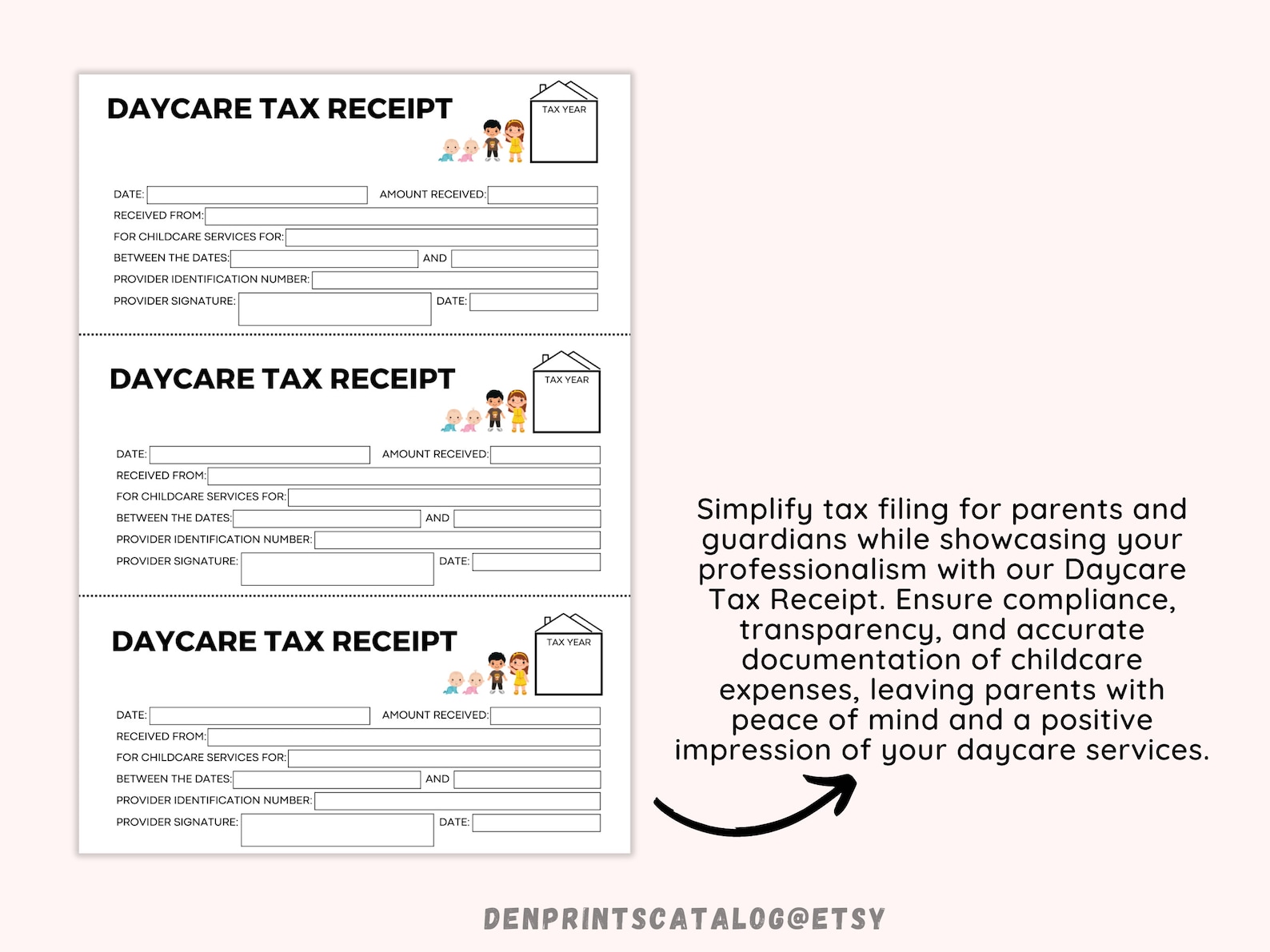 Daycare Receipts Printable, Daycare Tax Receipts,daycare Tax Statement ...