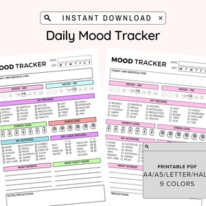 Daily Mood Tracker Printable, Printable Mood Track, Emotion Tracker ...