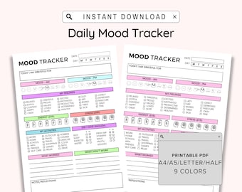 Daily Mood Tracker, Printable Mood Track, Emotion Tracker, Mood Journal ...