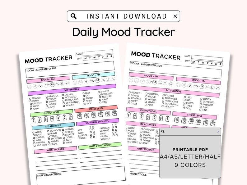 Daily Mood Tracker Printable, Printable Mood Track, Emotion Tracker ...