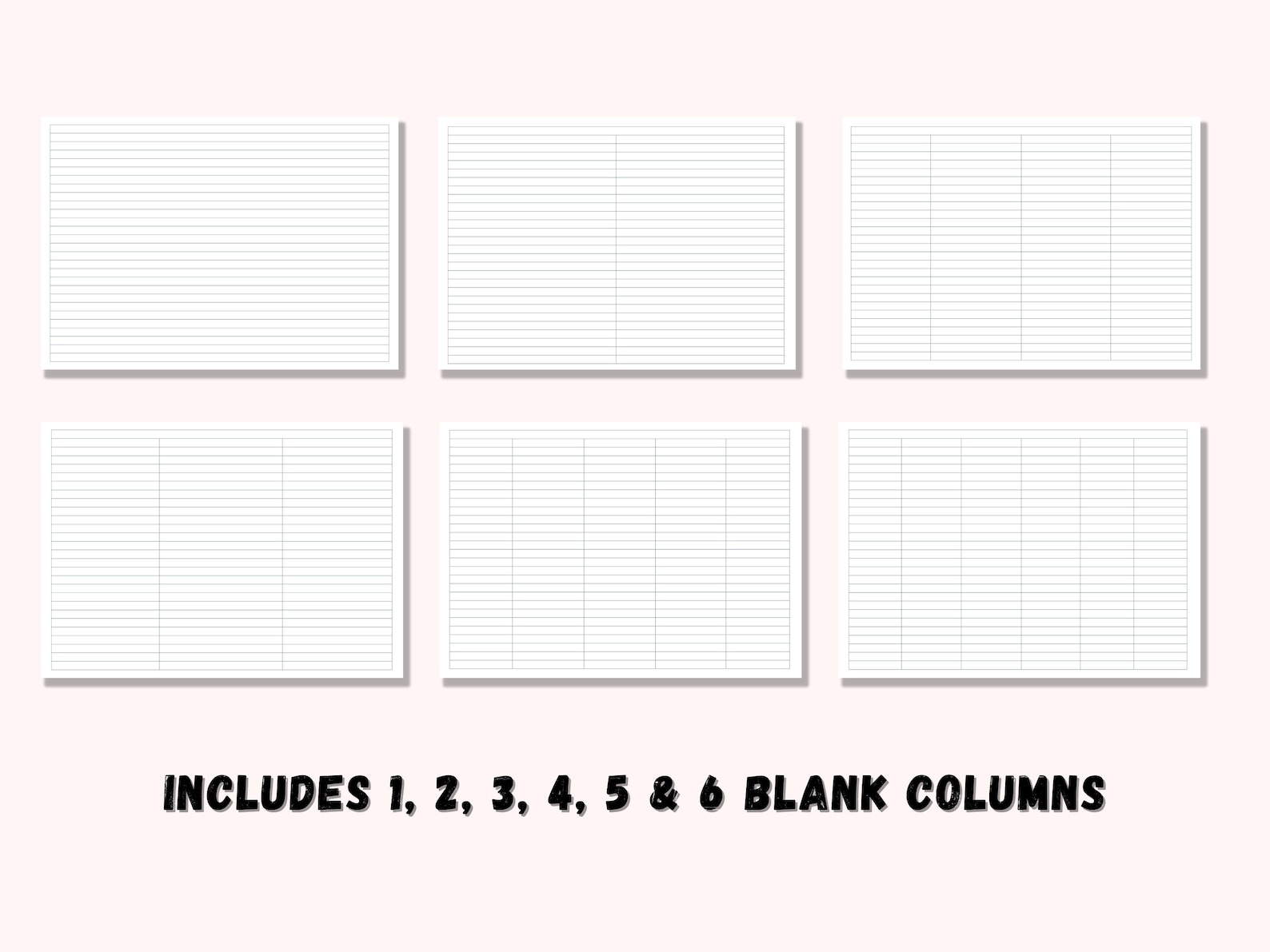 Printable Blank Columns Charts With Header One, Two, Three, Four, Five ...
