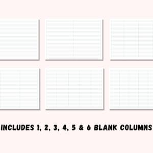 Printable Blank Columns Charts With Header One, Two, Three, Four, Five ...