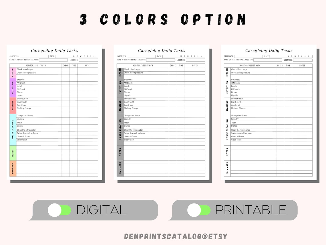 Caregiving Daily Tasks Log Printable, Elderly Care Caregiving Checklist ...