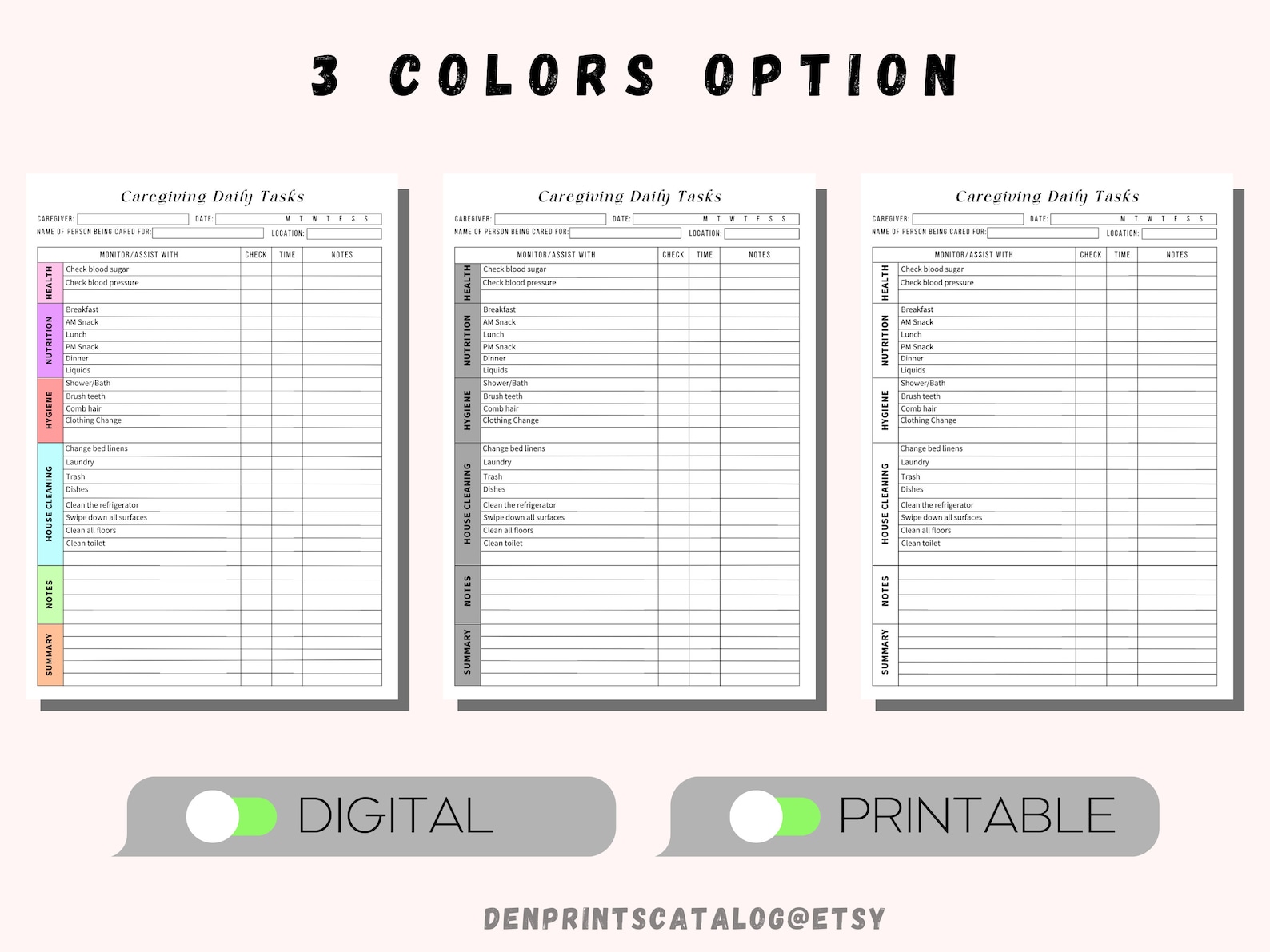 Caregiving Daily Tasks Log Printable, Elderly Care Caregiving Checklist ...