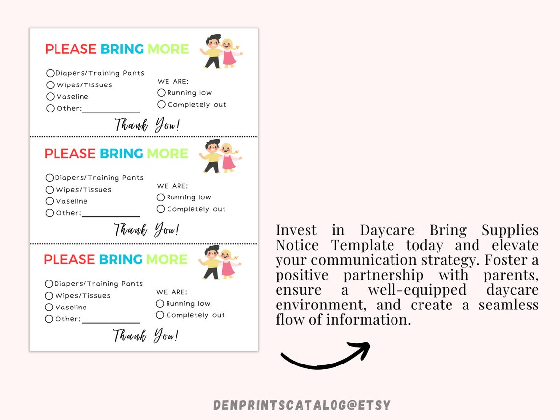 Please Bring More Supplies, Daycare Parent Notice Printable, Childcare ...