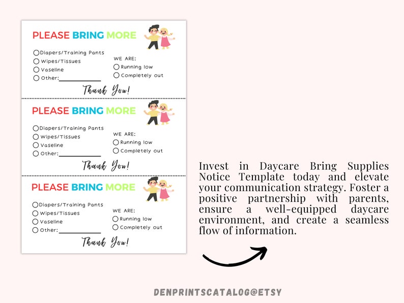 Please Bring More Supplies, Daycare Parent Notice Printable, Childcare ...
