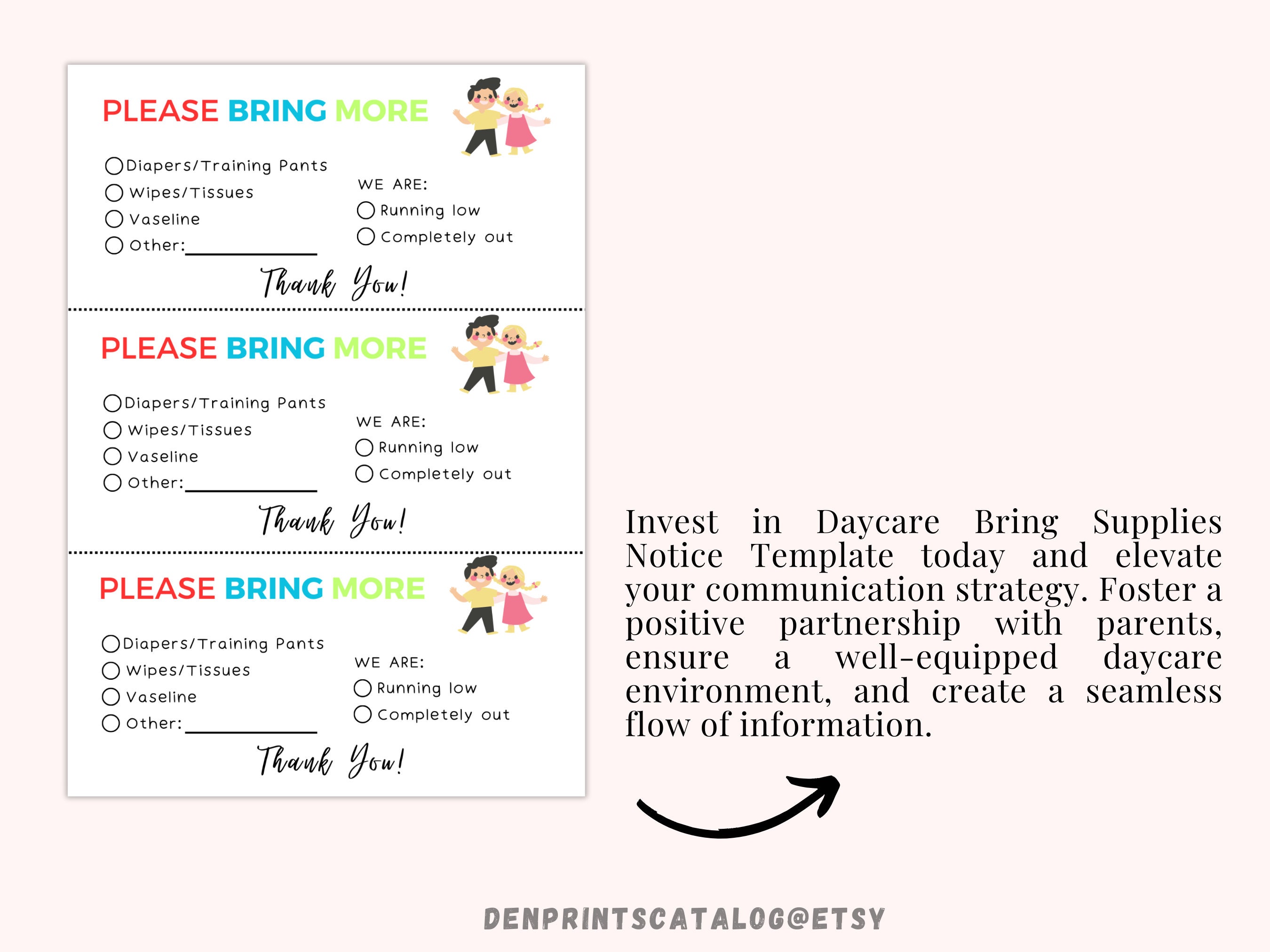 Please Bring More Supplies, Daycare Parent Notice Printable, Childcare ...