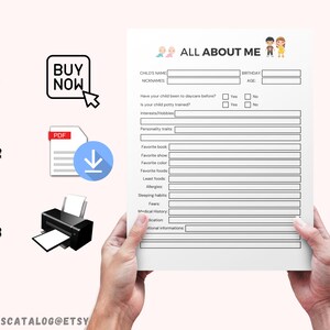 Daycare All About Me Form | Daycare Questionnaire | Get to Know Me ...