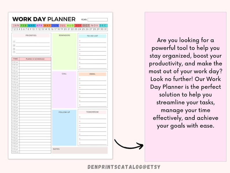 Daily Planner Printable, Work Day Organizer, Work From Home to Do List ...