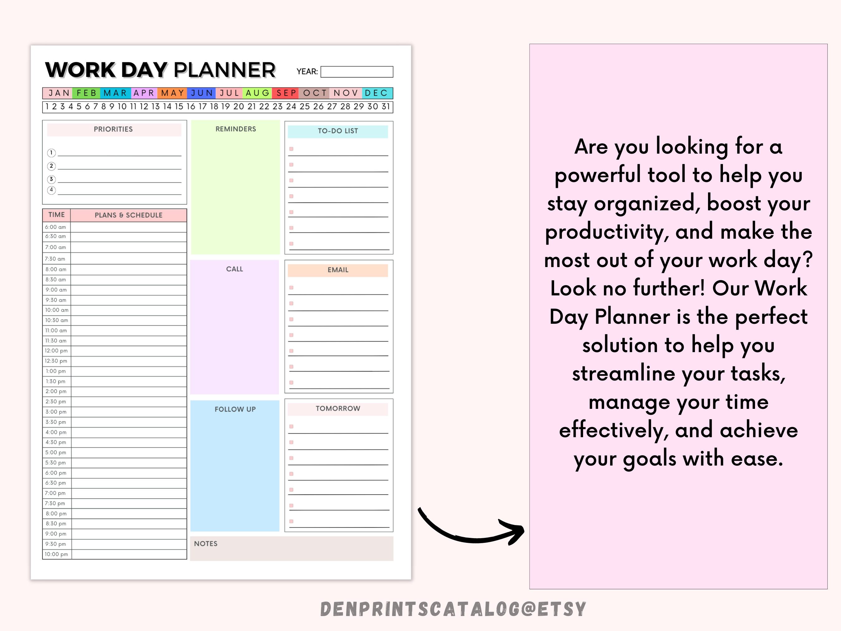 Daily Planner Printable, Work Day Organizer, Work From Home to Do List ...