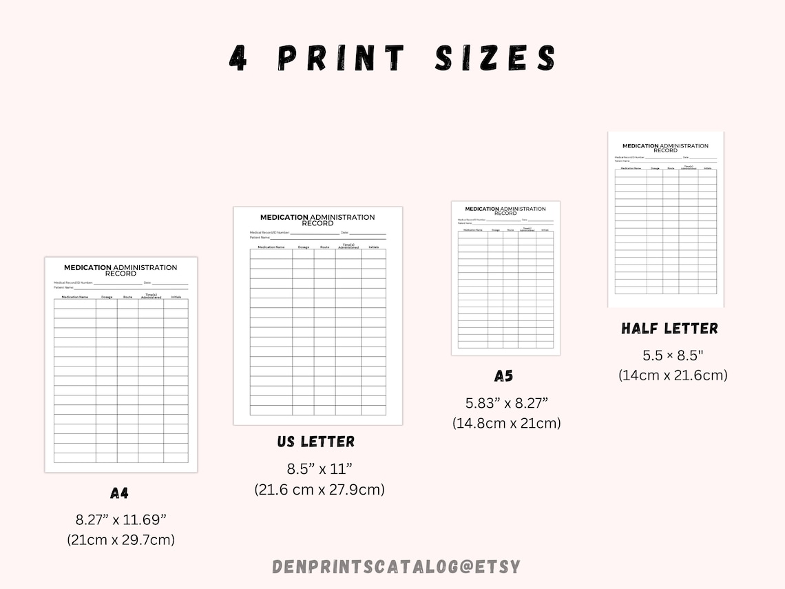 Printable Medication Administration Record, Ready to Print Medication ...