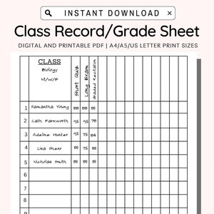 Printable Blank Tracking,class Record, Teacher Gradebook Template ...