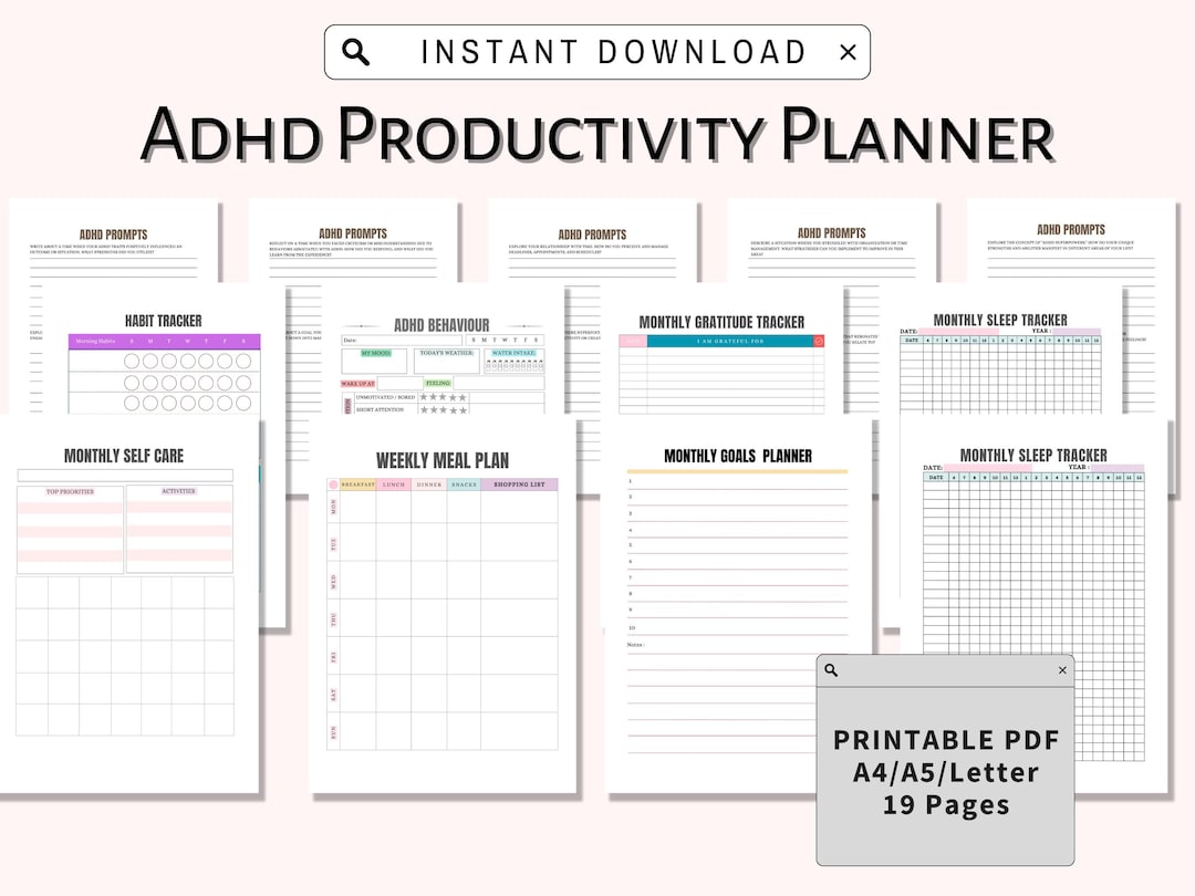 ADHD Productivity Planner Printable Set Adhd Life Daily Planner, Weekly ...