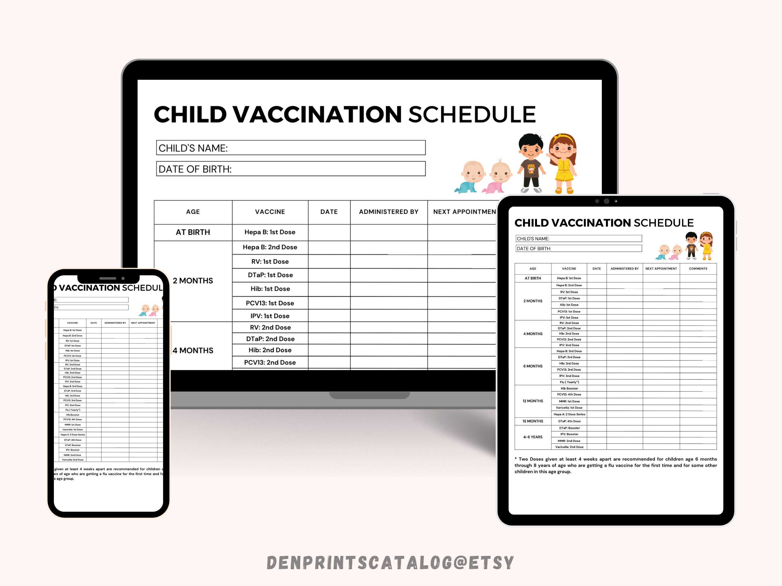 Child Vaccination Schedule Printable, Immunization Record, Vaccine ...