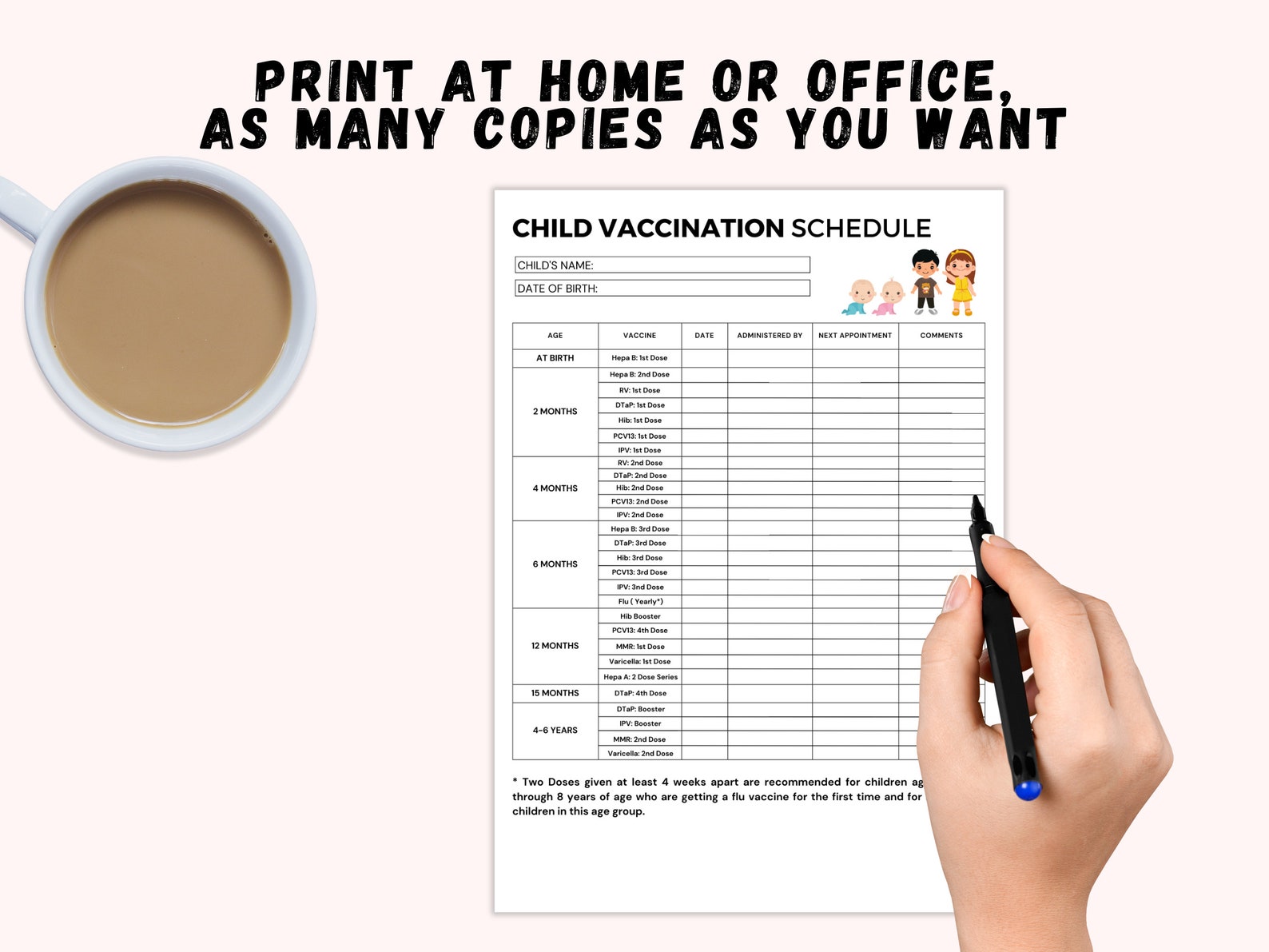 Child Vaccination Schedule Printable, Immunization Record, Vaccine ...