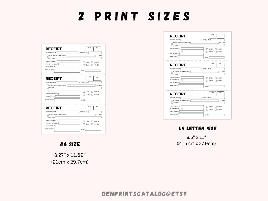 Child Support Receipt Printable for DIY Receipt Book Digital Download ...