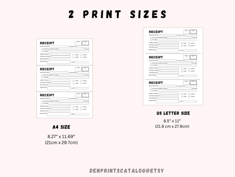 Child Support Receipt Printable for DIY Receipt Book Digital Download ...