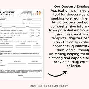 Daycare Employee Application Printable, Childcare Center Printable ...