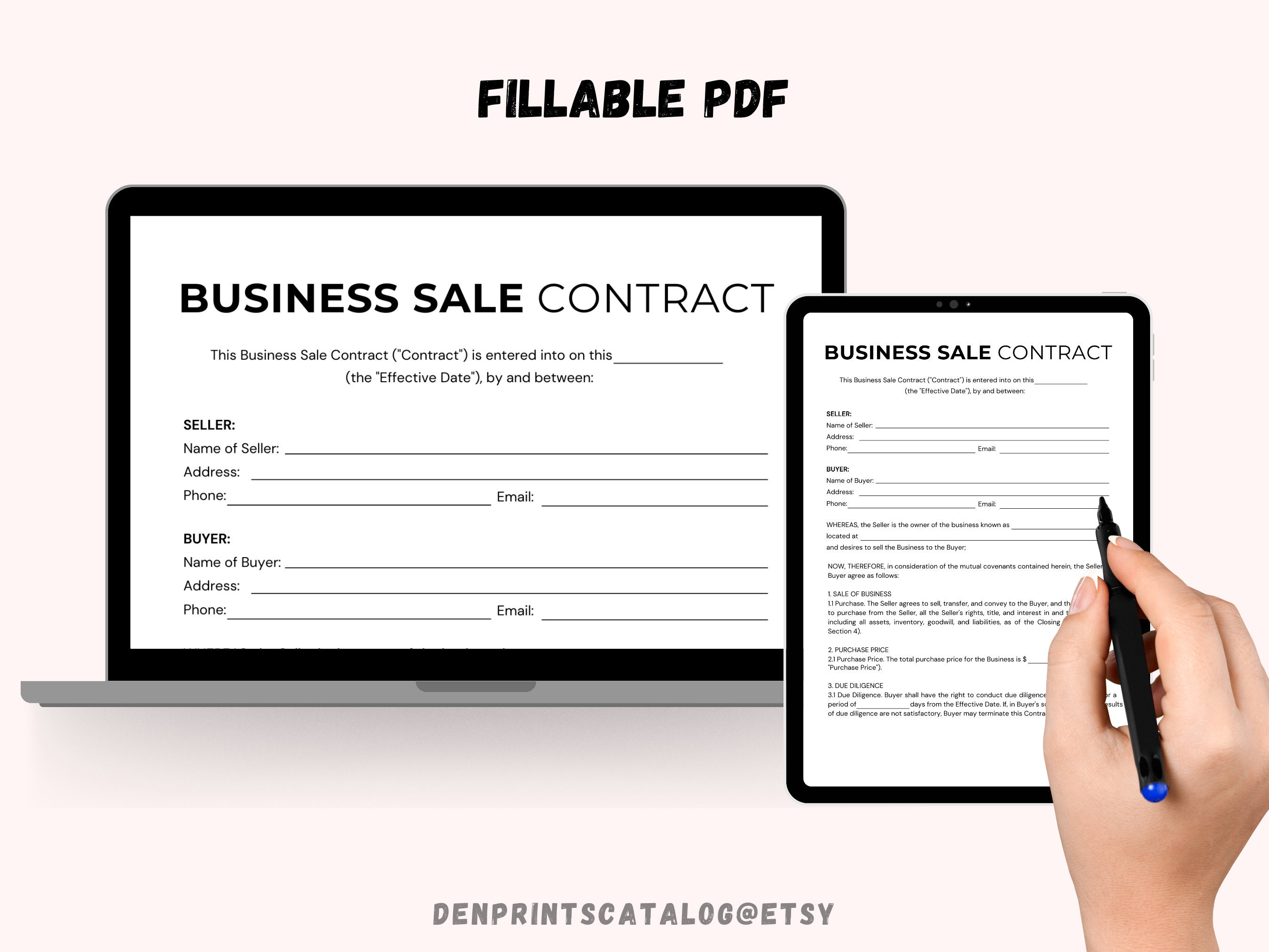 Fillable PDF Business Sales Contract, Purchase Agreement Printable ...