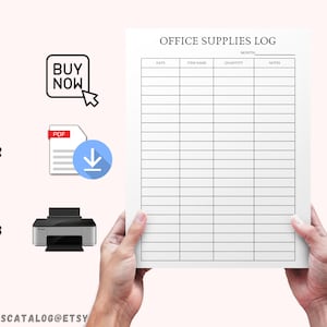 Office Supplies Log Checklist Printable, Business Office Supplies ...