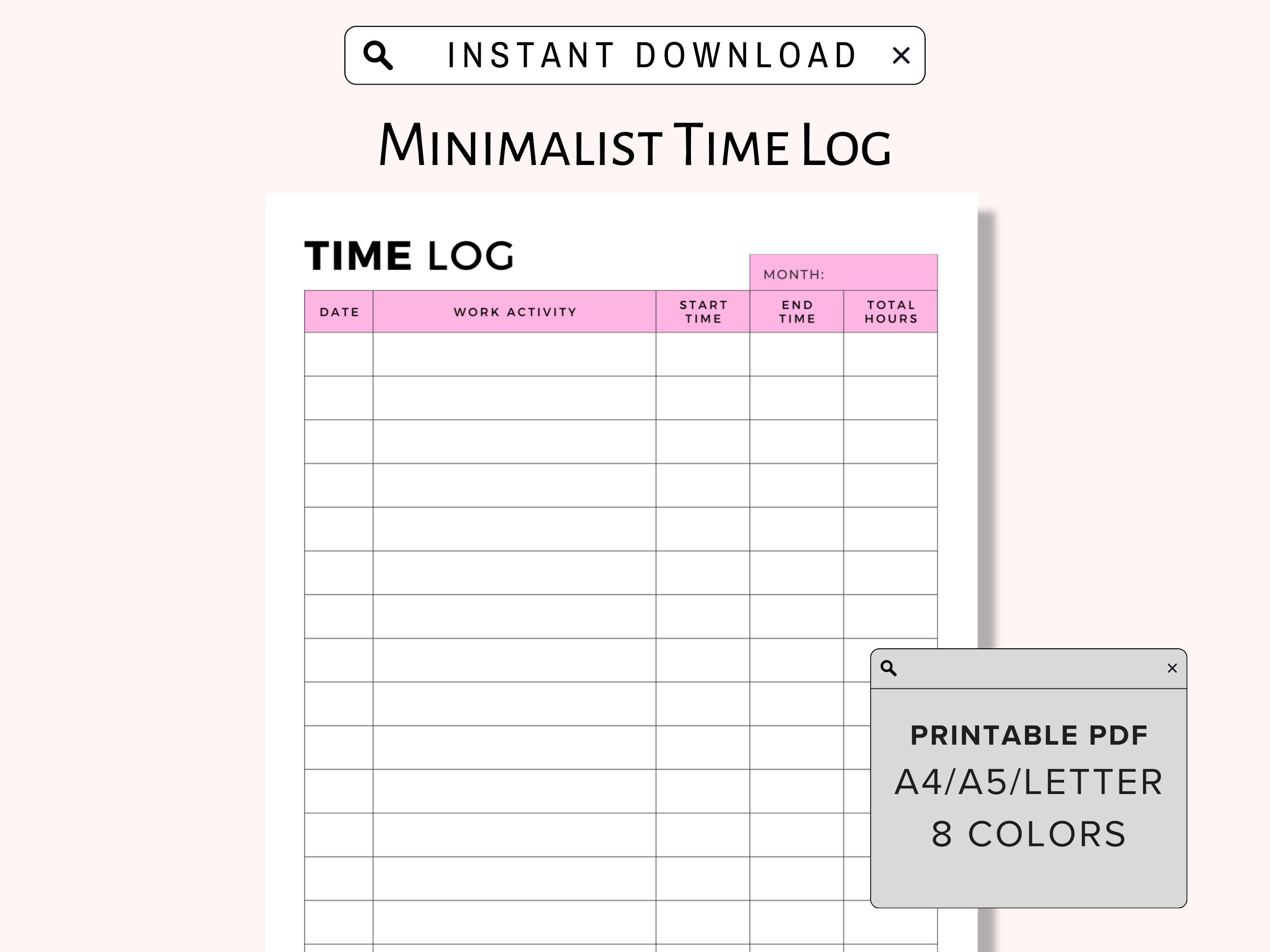 Time Log Printable Task Tracker Timesheet Printable Project - Etsy