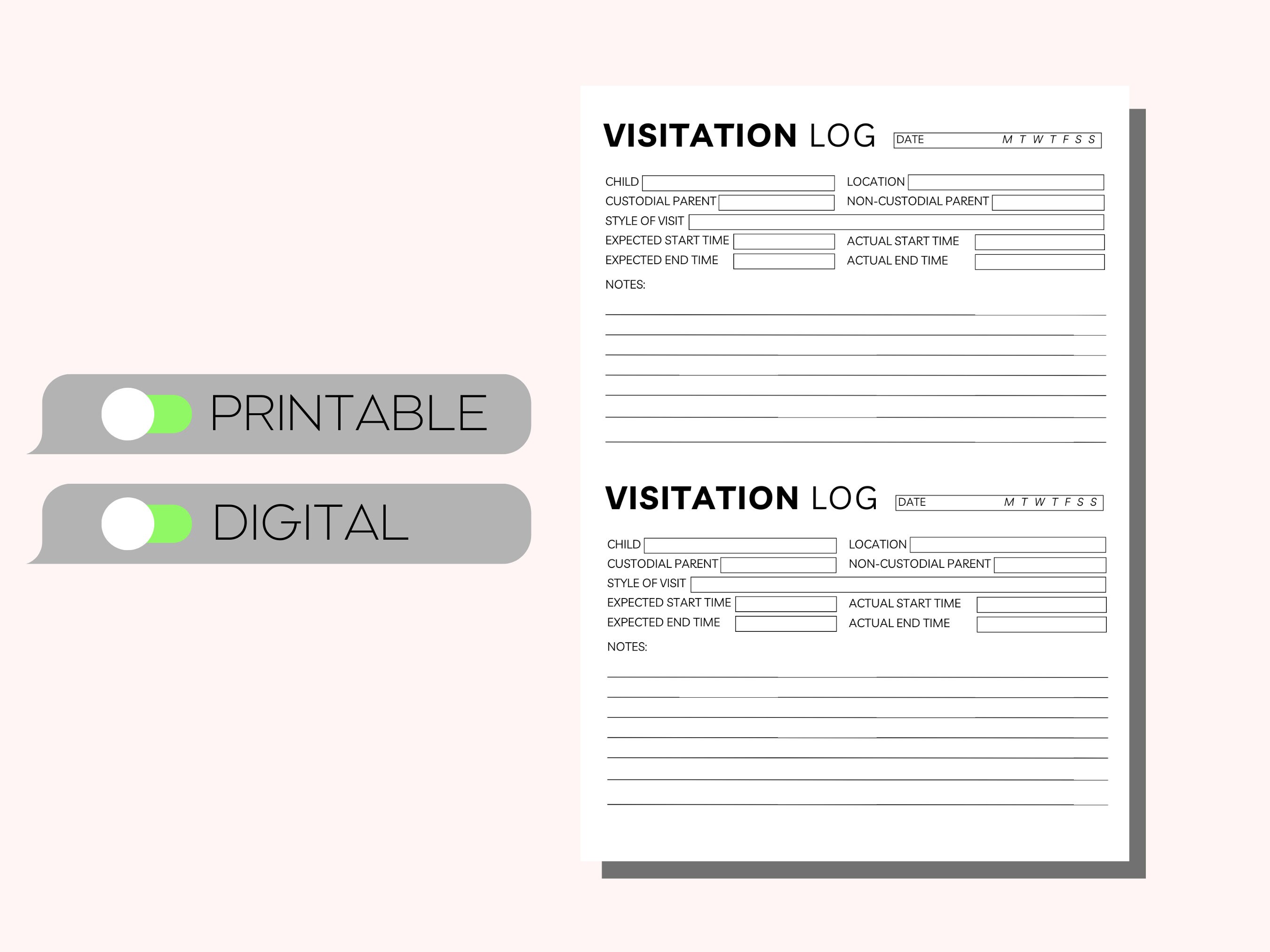 Visitation Log Printable, Child Care Log, Child Visits Tracker ...