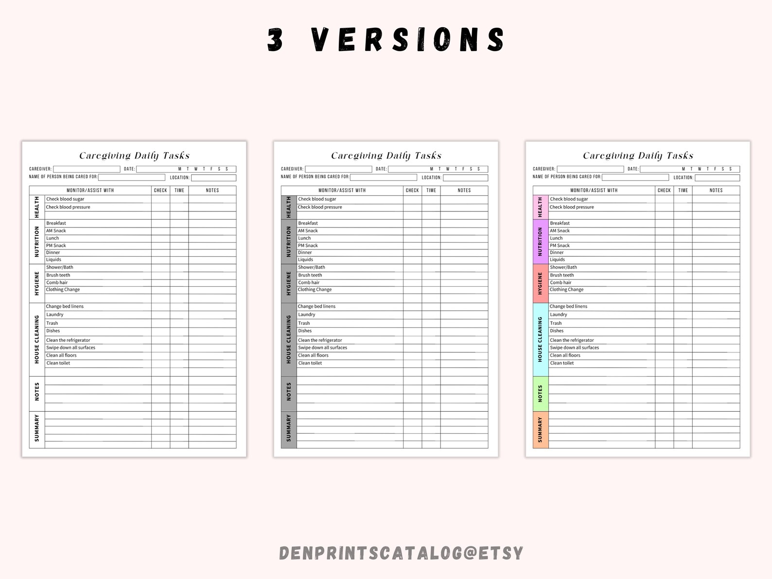 Caregiving Daily Tasks Log Printable, Elderly Care Caregiving Checklist ...