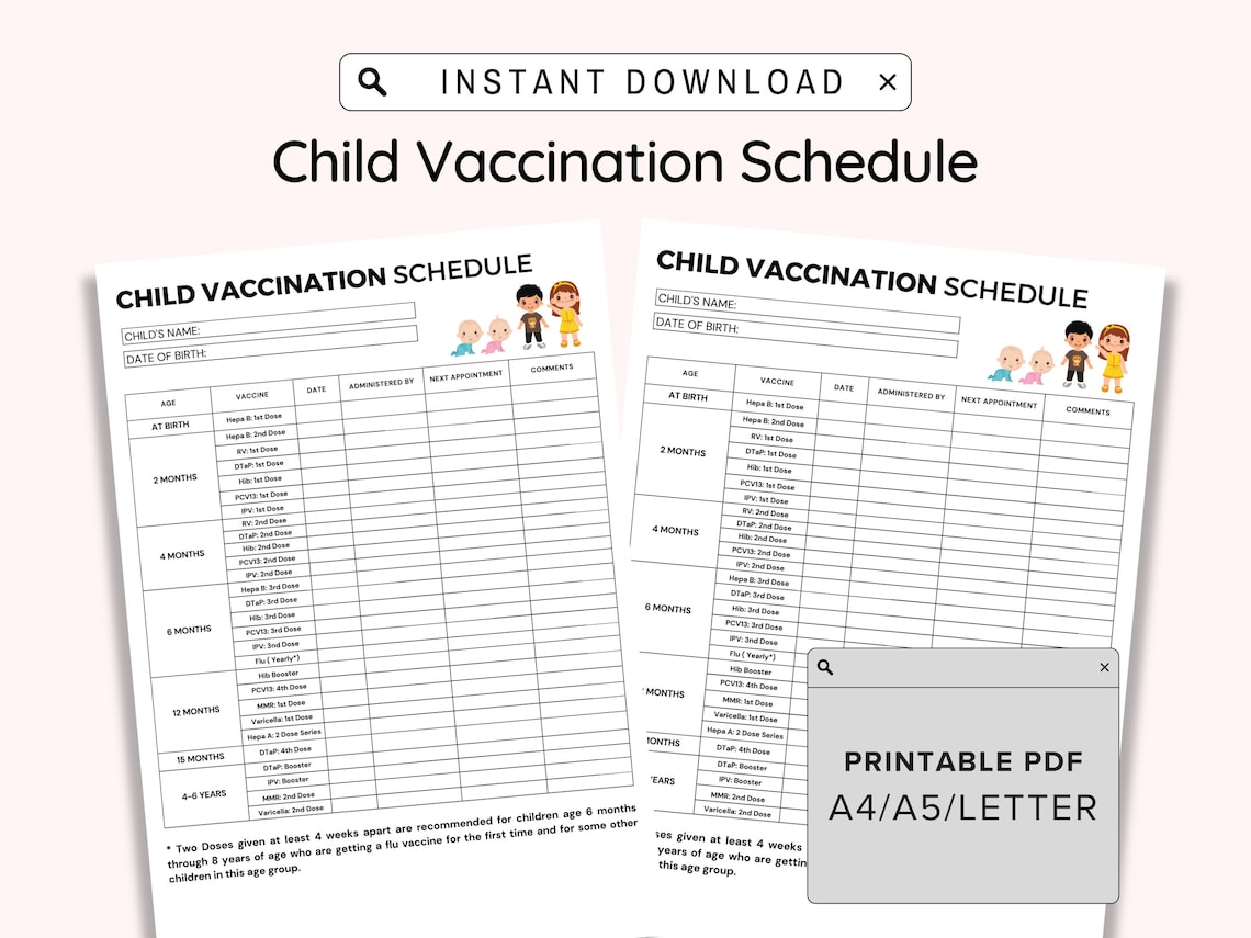 Child Vaccination Schedule Printable, Immunization Record, Vaccine ...