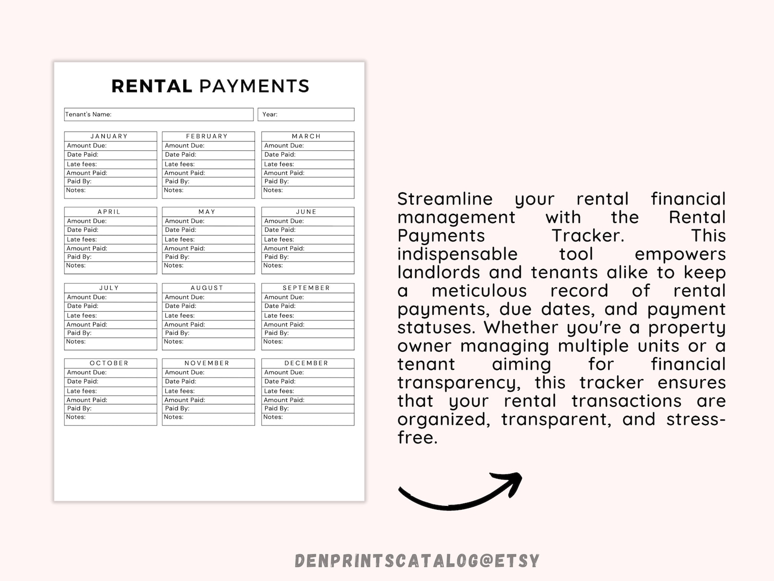 Rent Payment Tracker Printable, Tenant Payment Tracker, Rent Payment ...