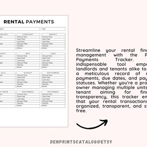 Rent Payment Tracker Printable, Tenant Payment Tracker, Rent Payment ...
