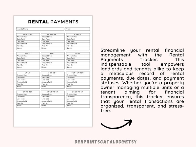 Rent Payment Tracker Printable, Tenant Payment Tracker, Rent Payment ...