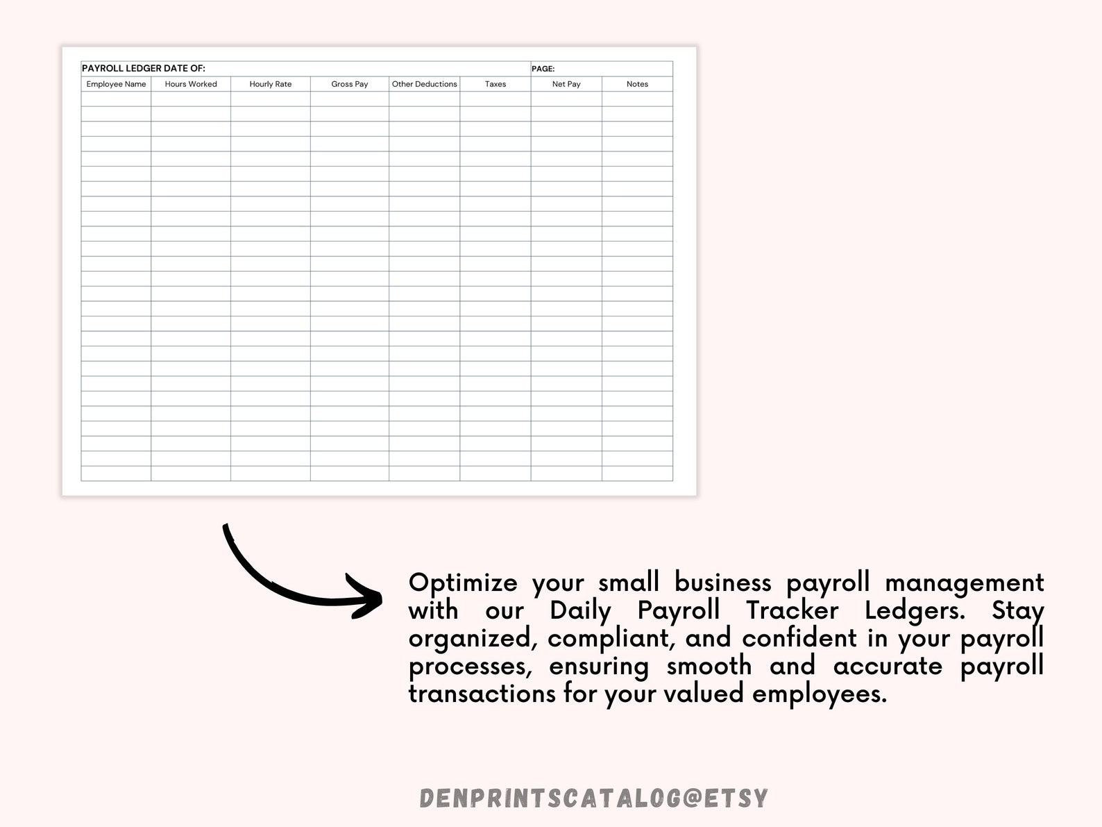 Small Business Daily Payroll Tracker Printable, Ledgers for Hourly and ...