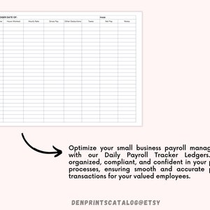 Small Business Daily Payroll Tracker Printable, Ledgers for Hourly and ...