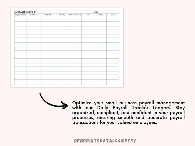 Small Business Daily Payroll Tracker Printable, Ledgers for Hourly and ...