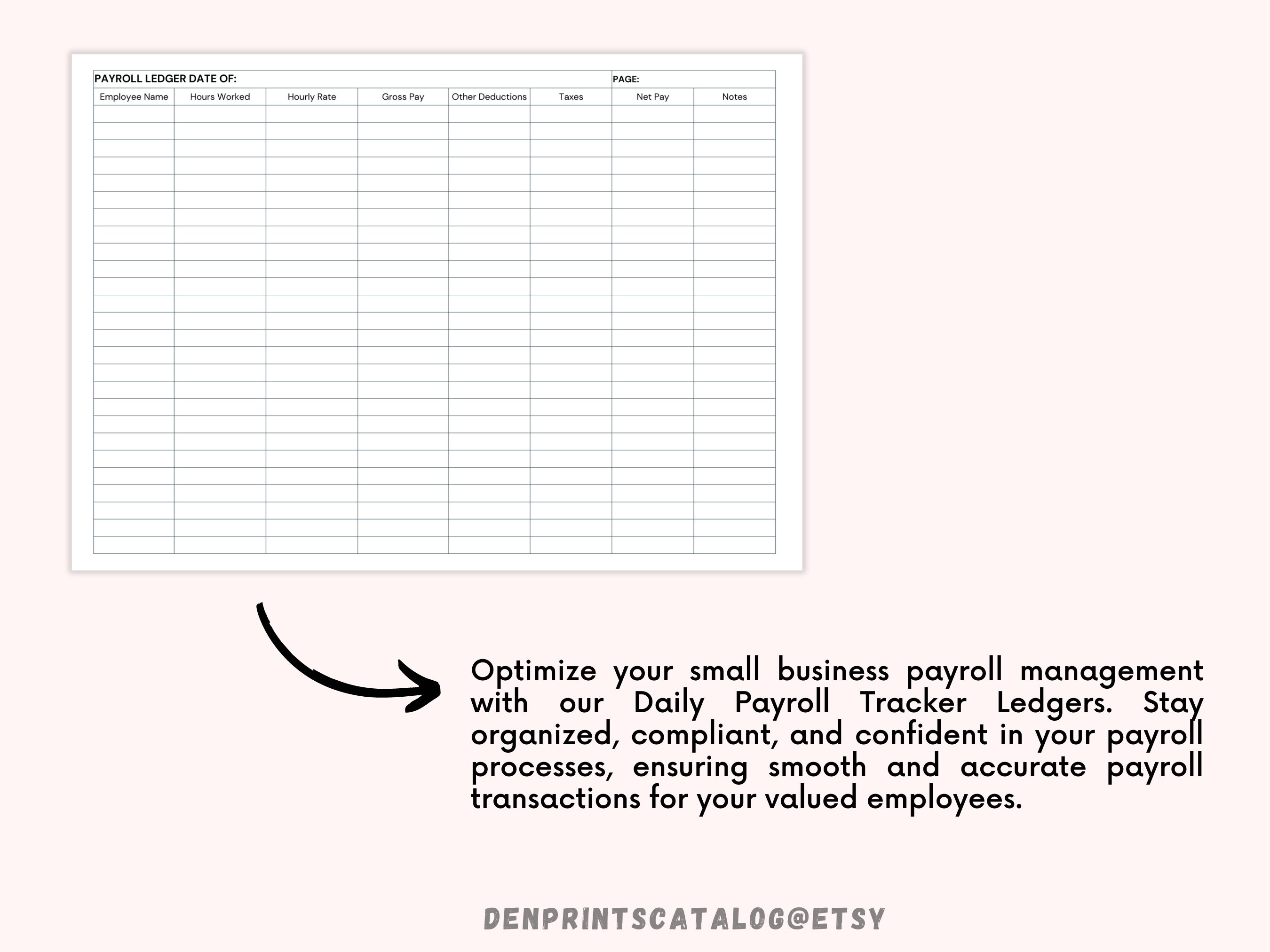 Small Business Daily Payroll Tracker Printable, Ledgers for Hourly and ...