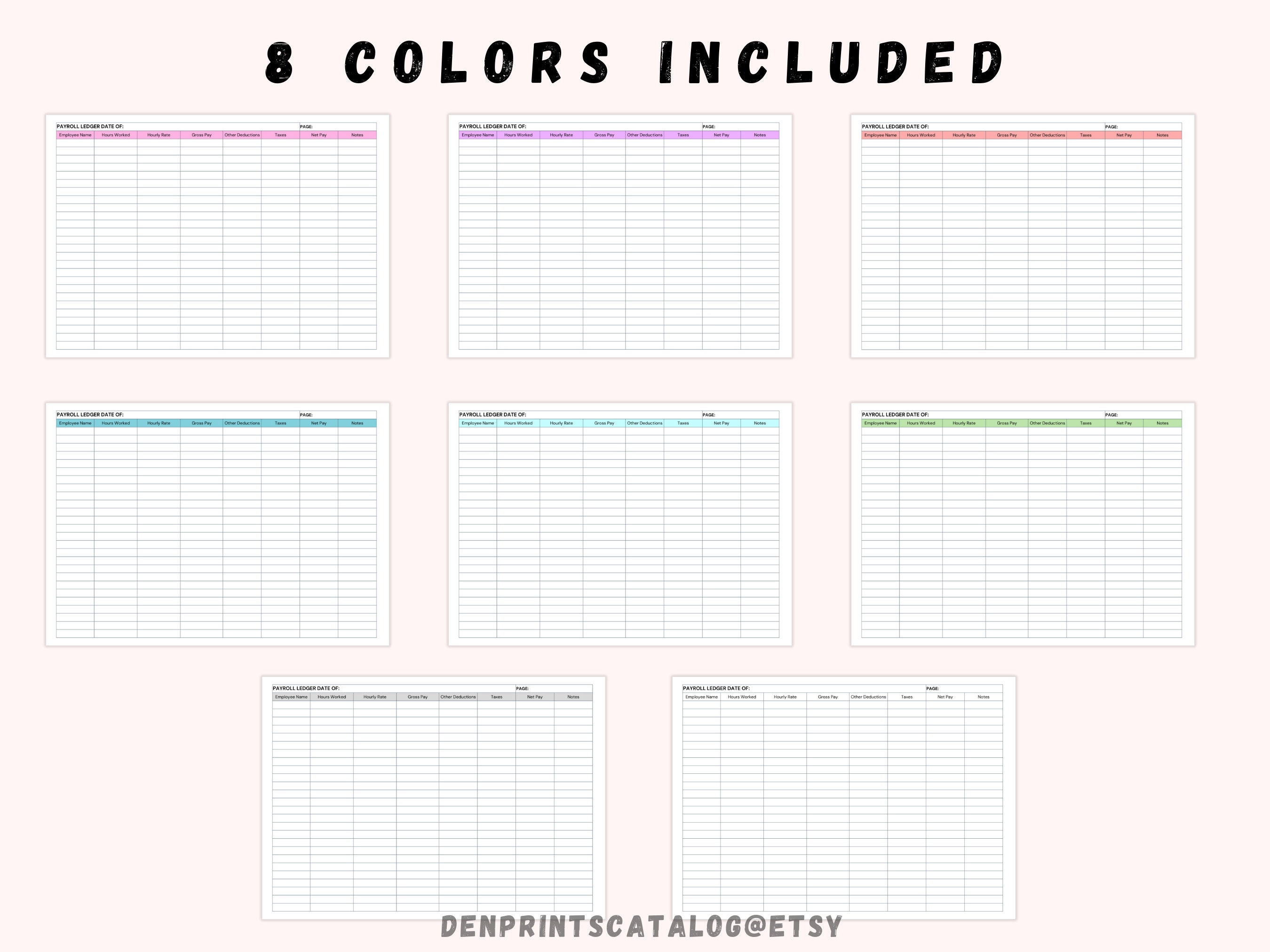 Small Business Daily Payroll Tracker Printable, Ledgers for Hourly and ...