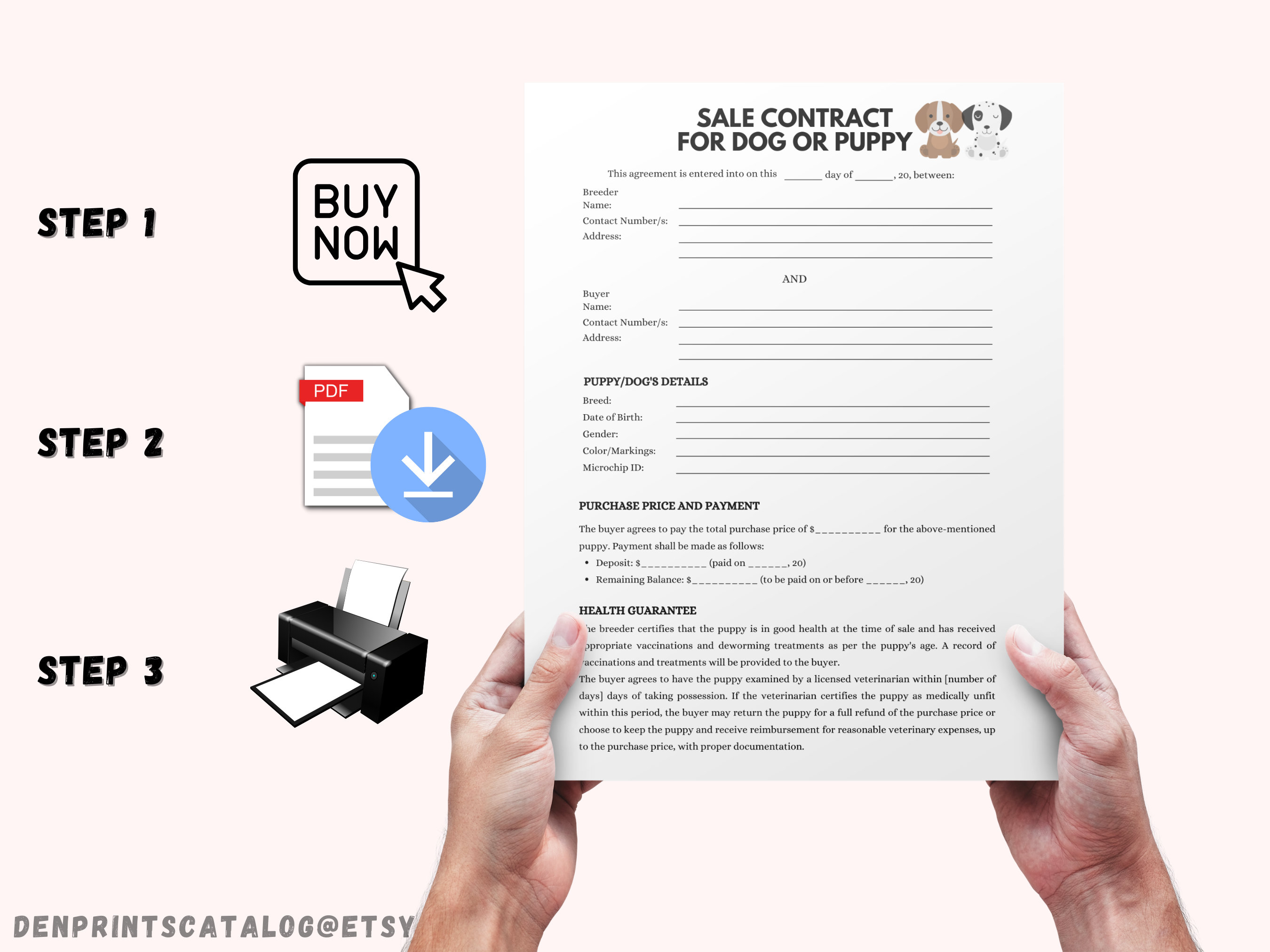 Puppy Sales Contract Printable, Puppy Deposit Contract, Puppy Sale ...