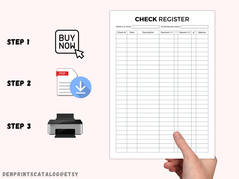 Check Register Printable for Personal Check Book, Small Business ...