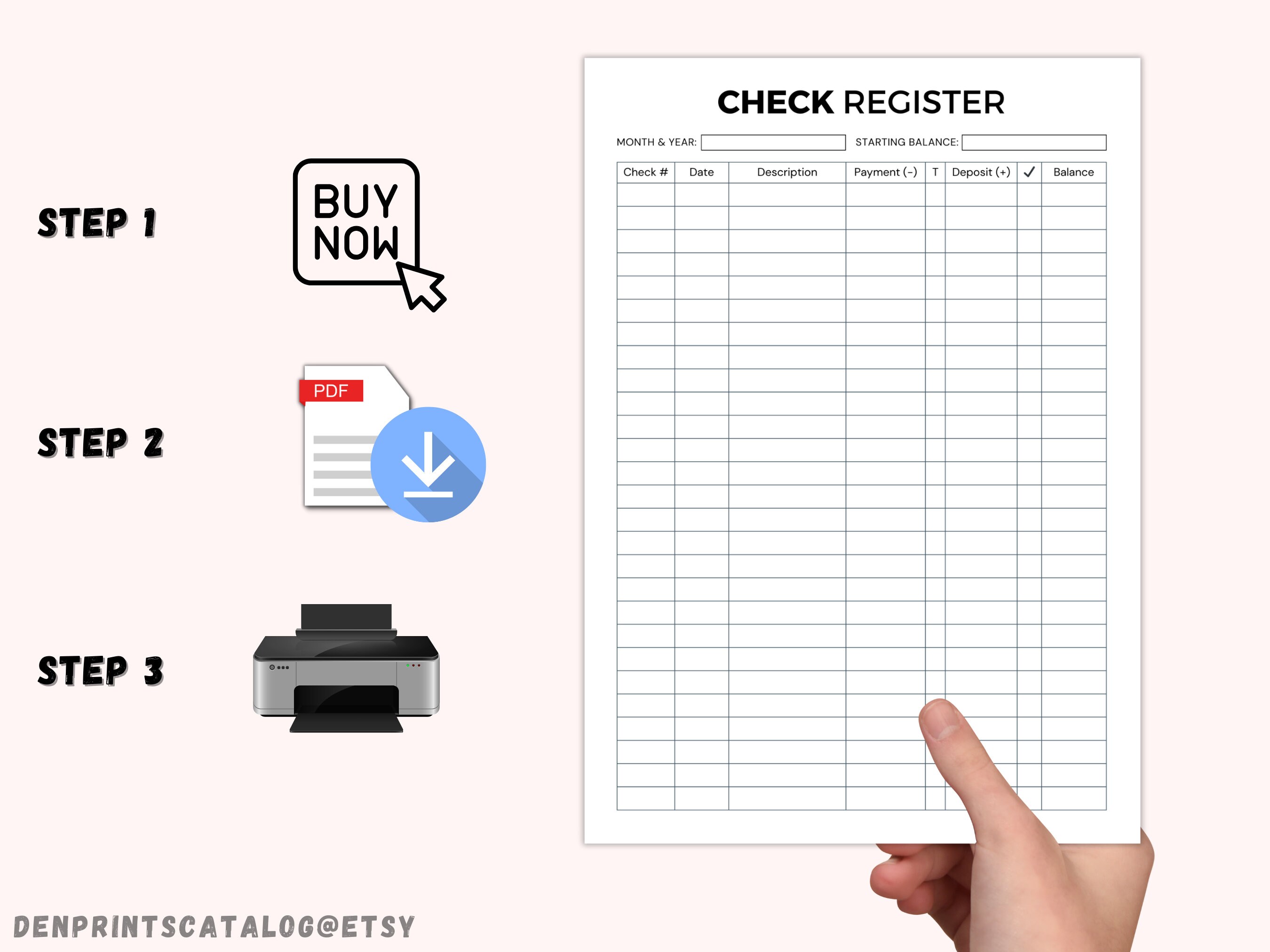 Check Register Printable for Personal Check Book, Small Business ...